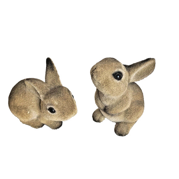 Vintage | Accents | Flocked Bunny Rabbit Figurine Brown Set Of 2 Japan ...